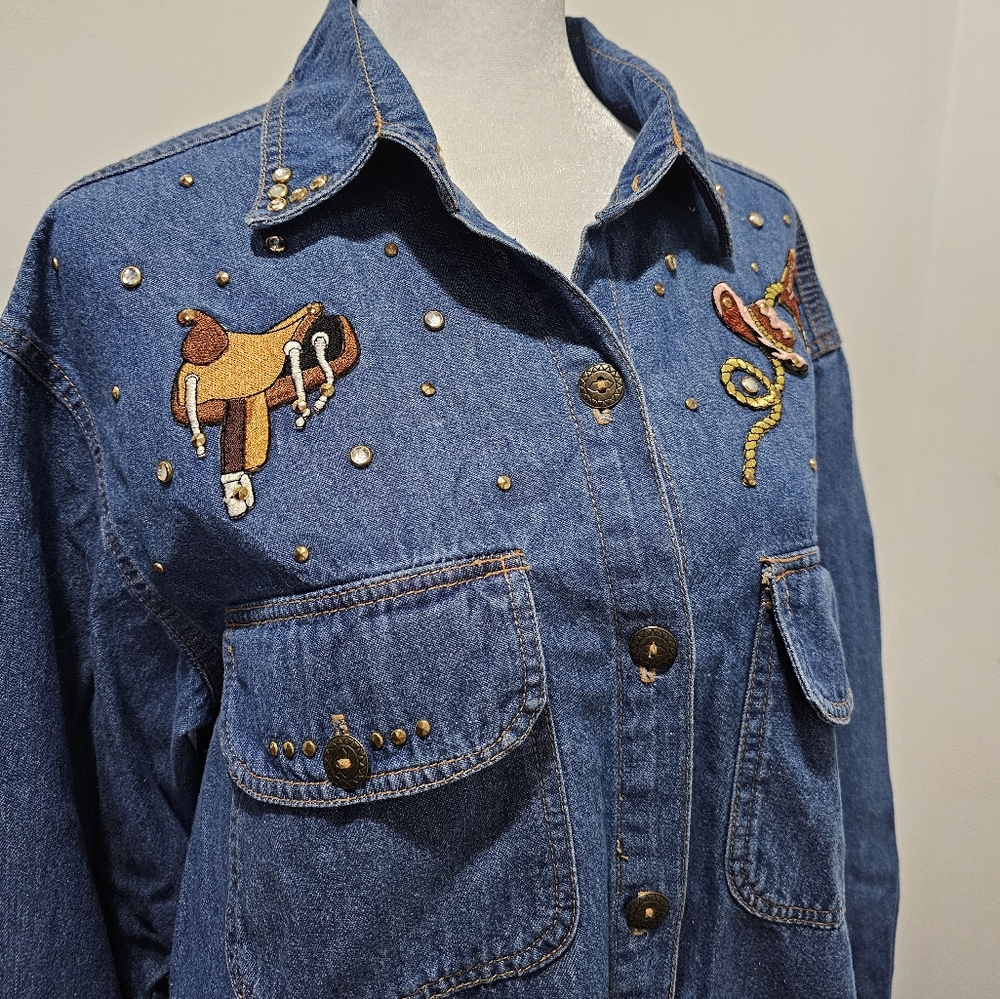 Vintage Western Themed Denim Button Embellished & Emb… - Gem